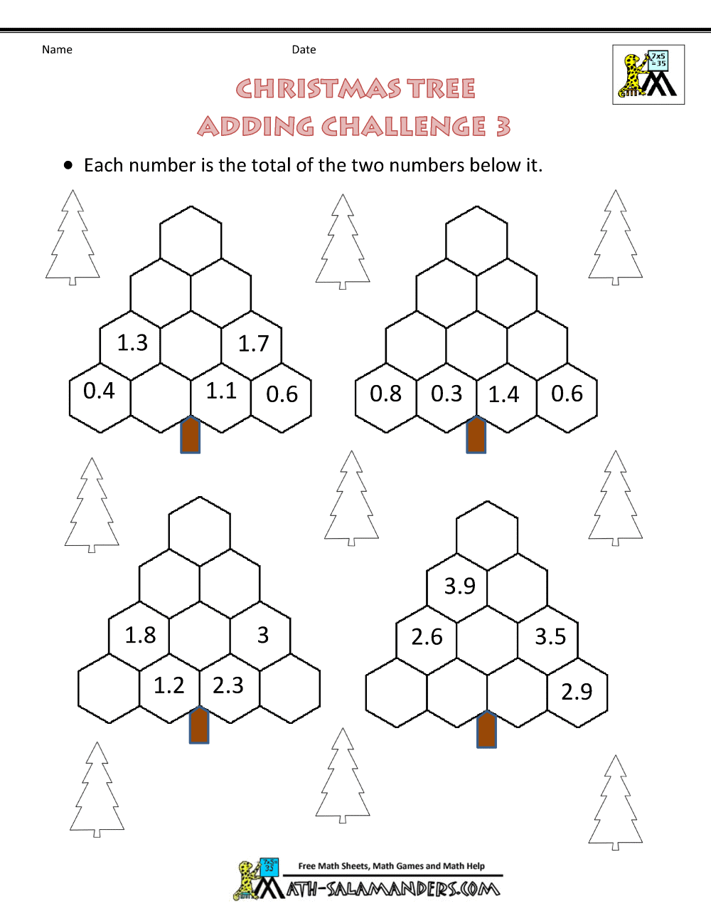 Christmas Math Worksheets Harder 
