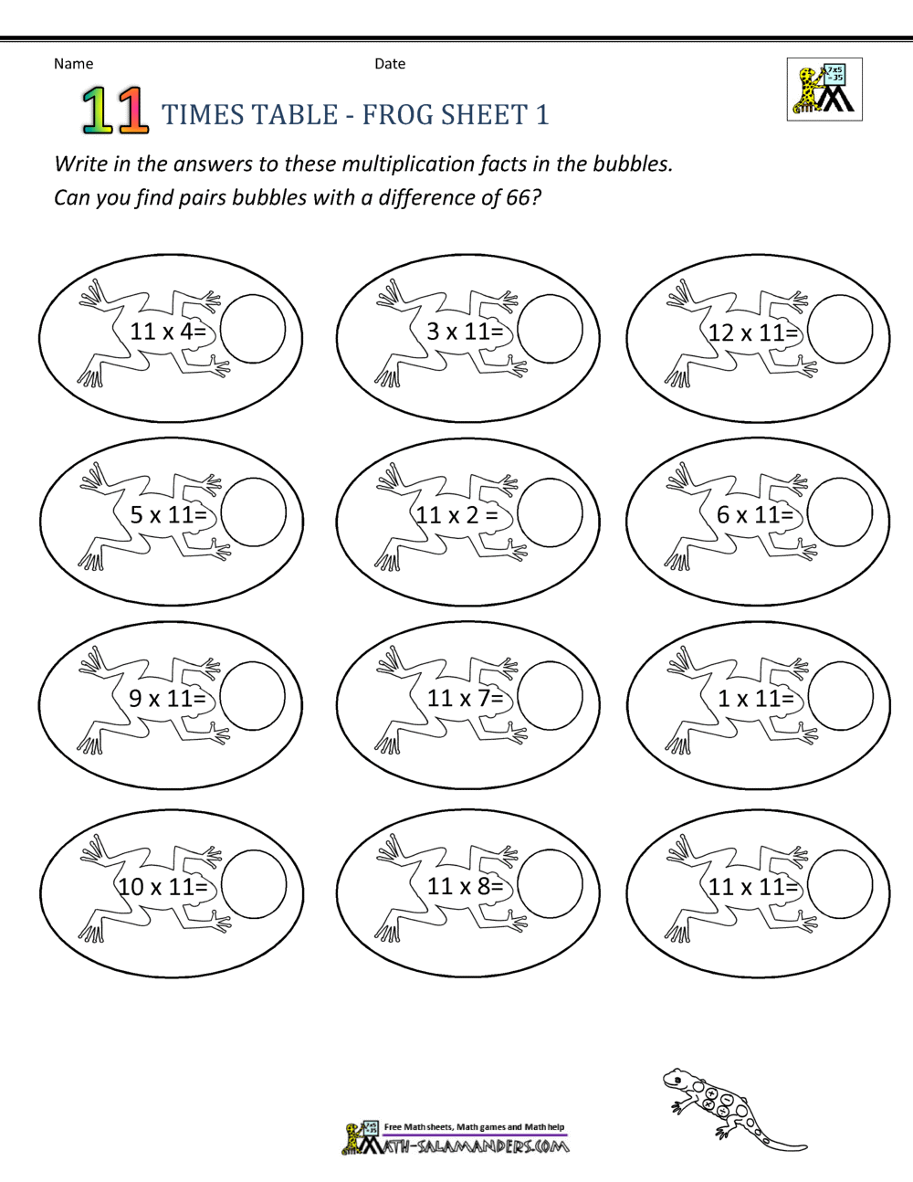 11 Times Tables Worksheets