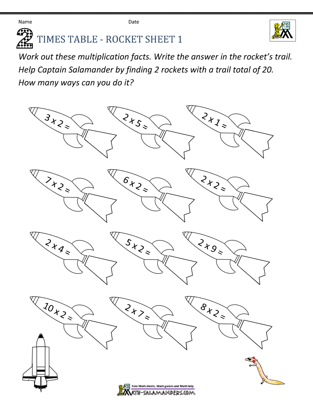 X2 Basic Math Facts Worksheet Times Tables Practise X2 Teach My Kids
