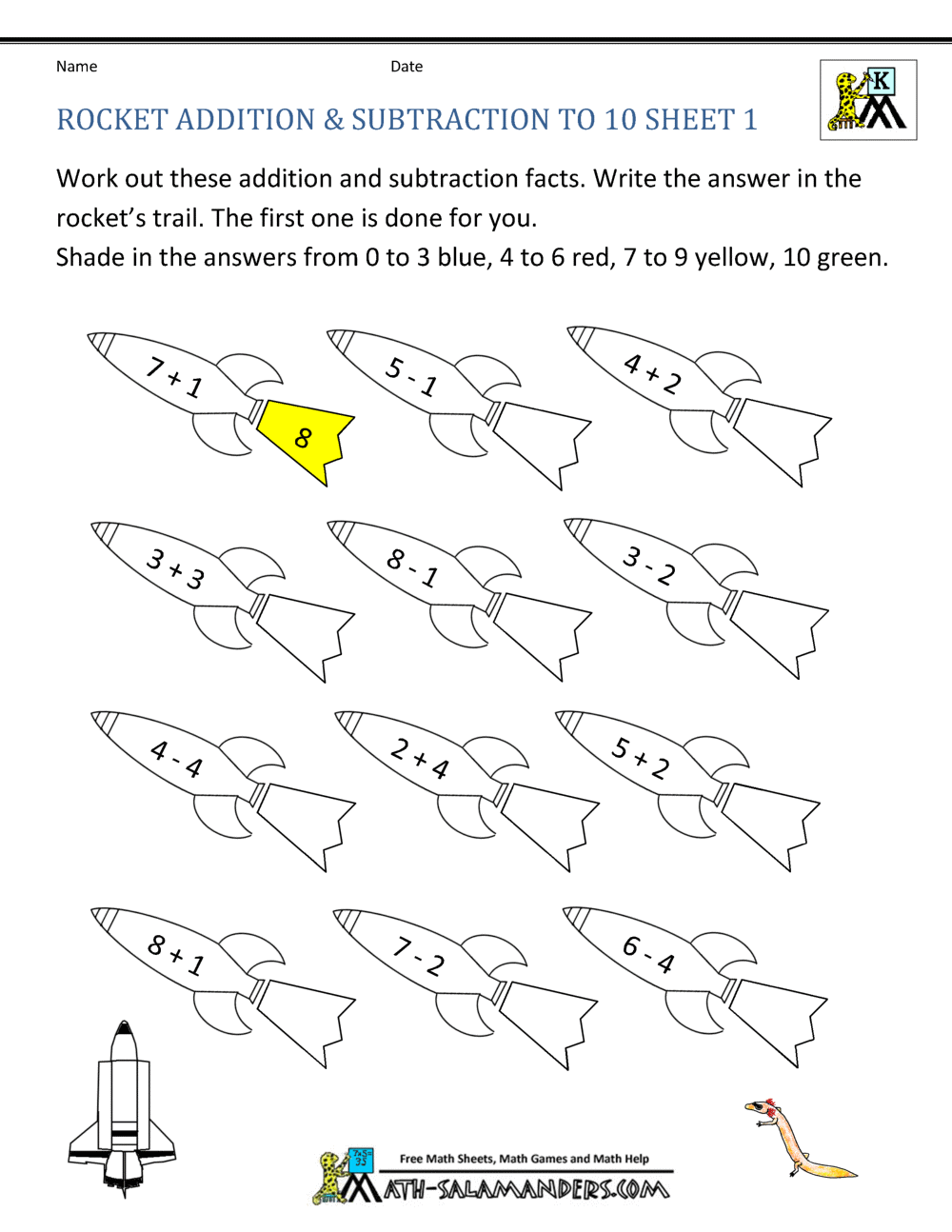 Math Coloring Sheets For Kindergarten