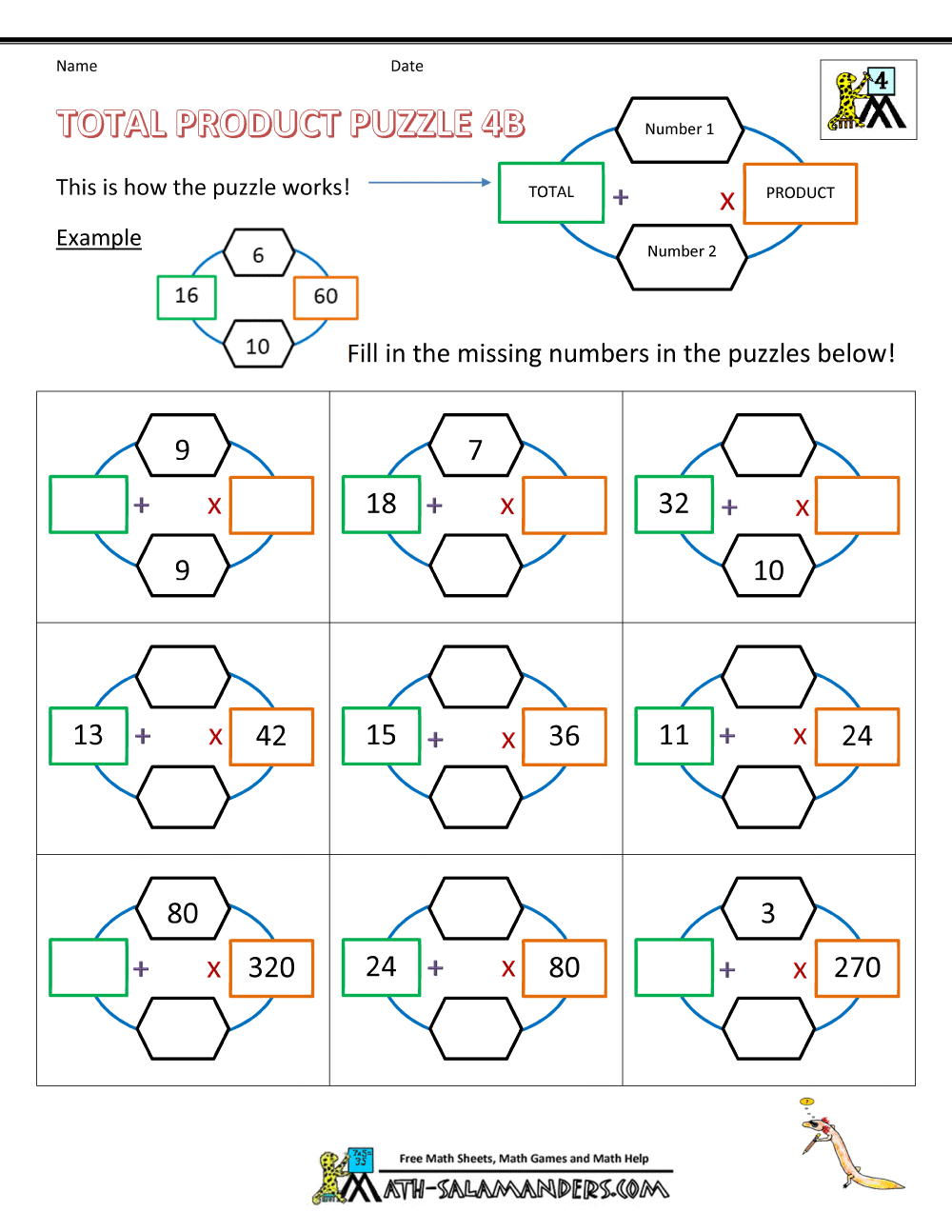 Free Math Puzzles 4th Grade