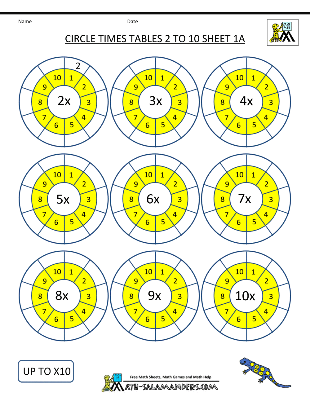 Times Tables Worksheets Circles 1 To 10 Times Tables
